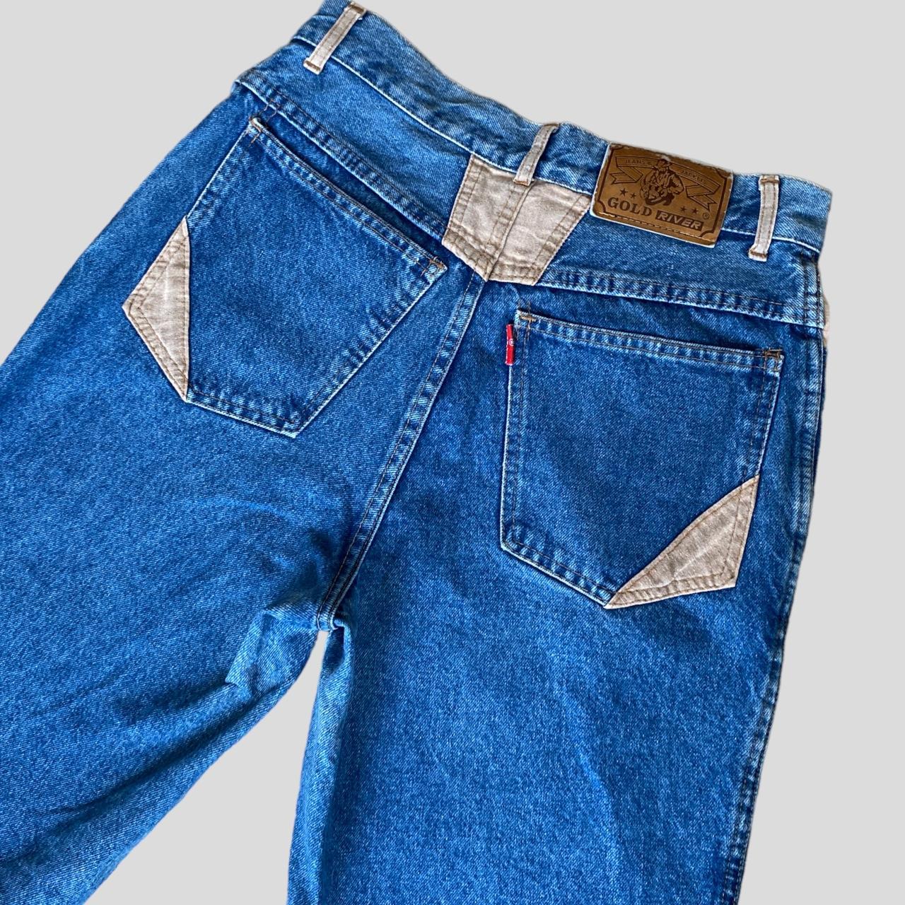 Vintage 90s Blue Cream High Rise Straight Leg Denim... - Depop