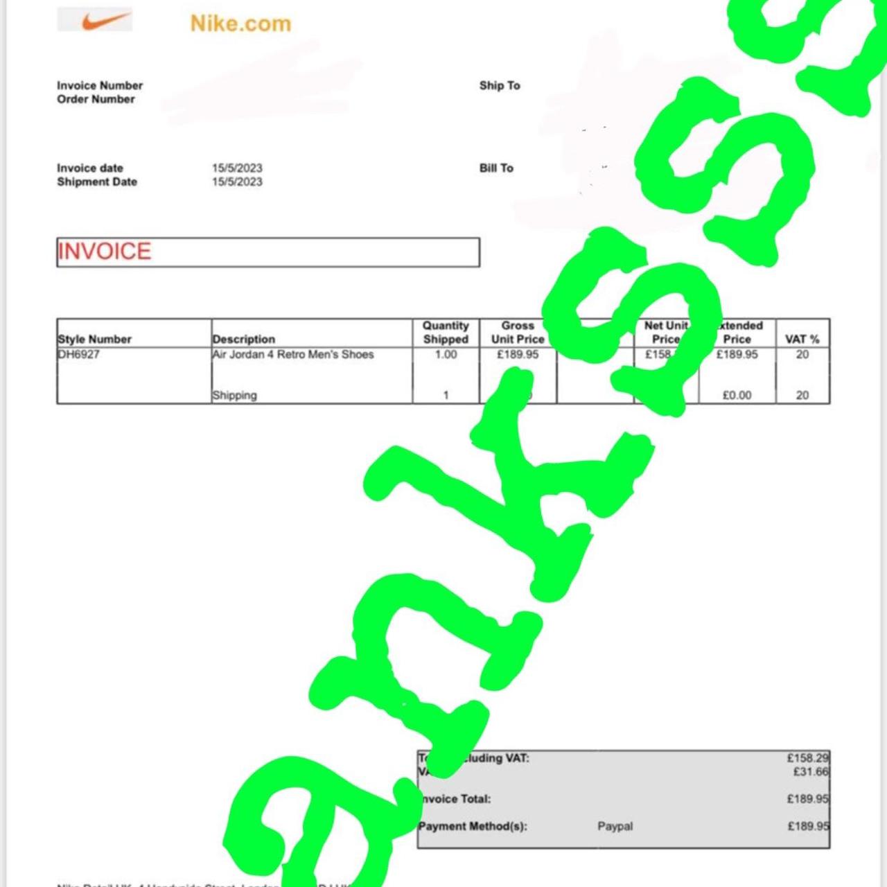 Receipt for Yellow thunder Jordan 4 - Depop