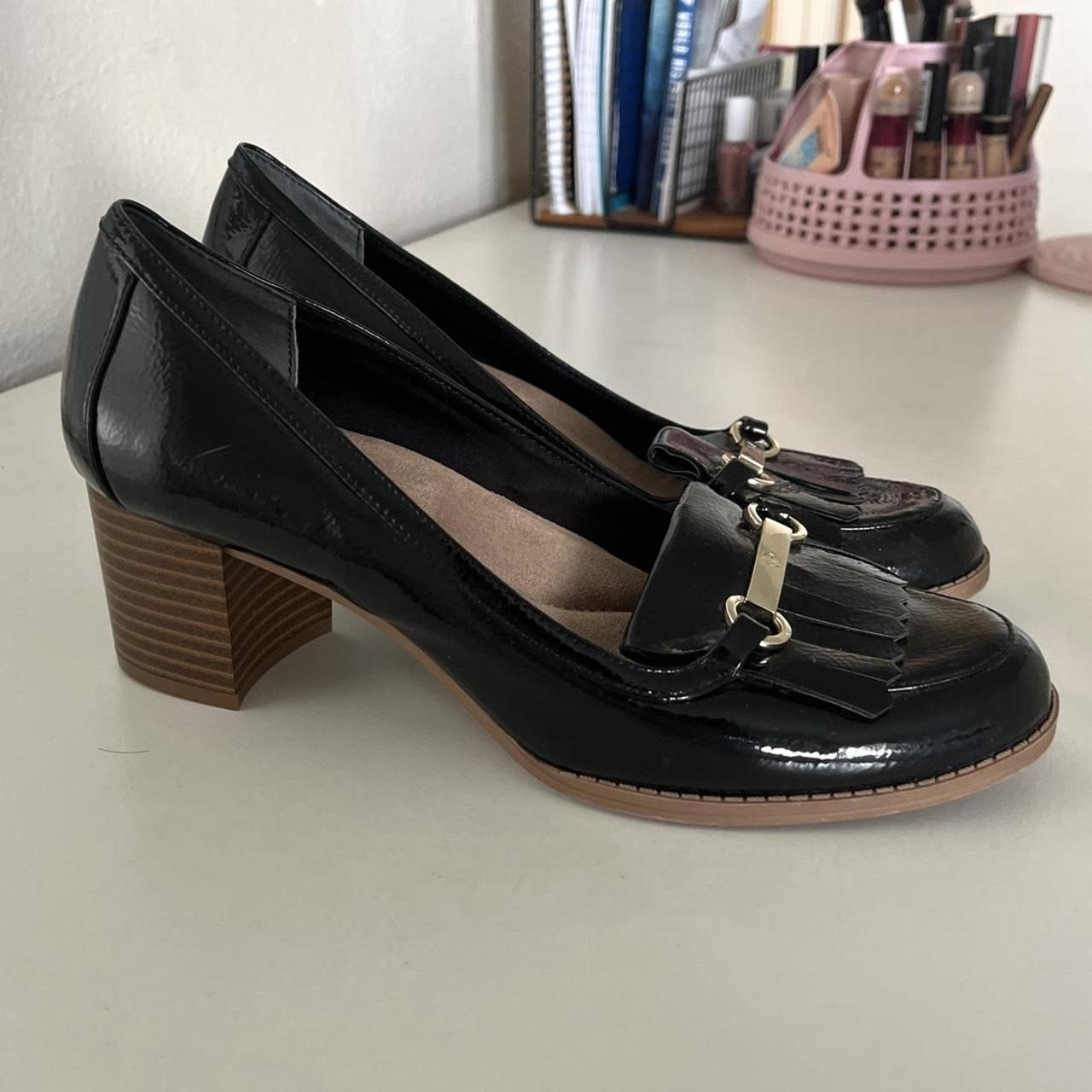 Giani Bernini black patent loafer block heel pumps... - Depop