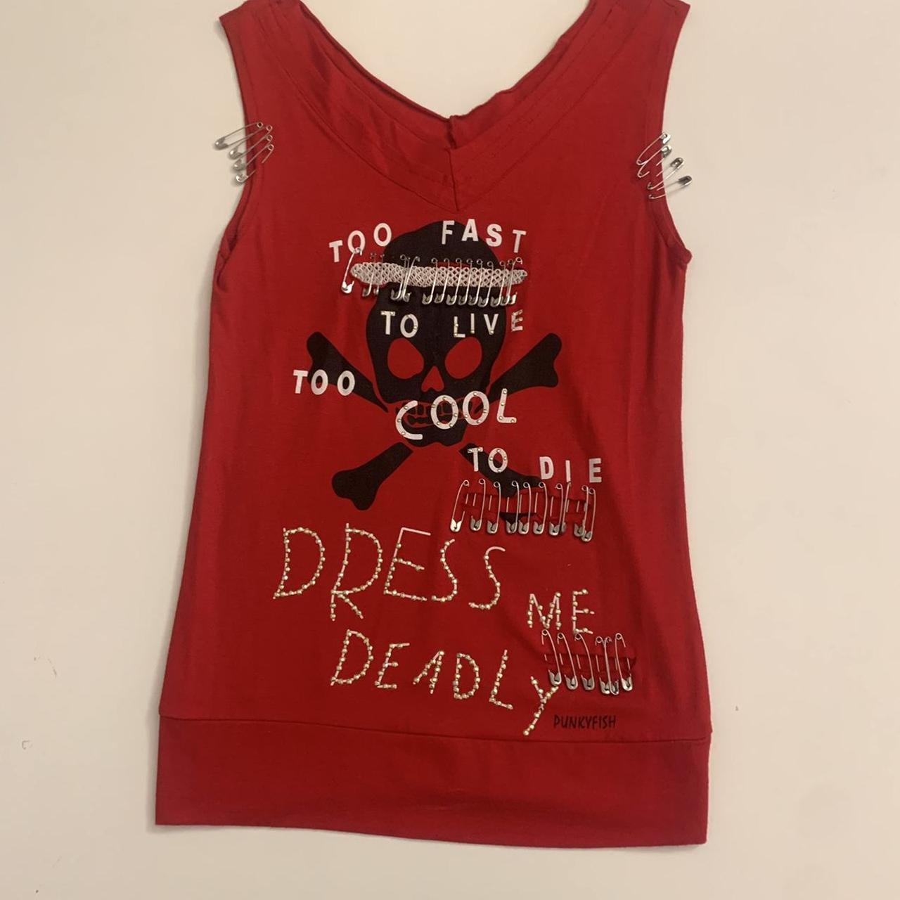 prettiest punkyfish red tank top ! has a skull and... - Depop