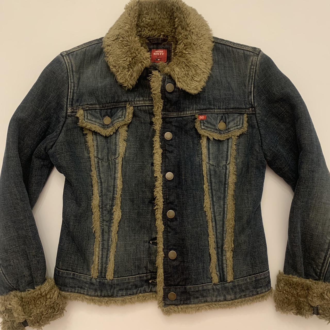 prettiest miss sixty denim jacket/ coat ! with beige... - Depop