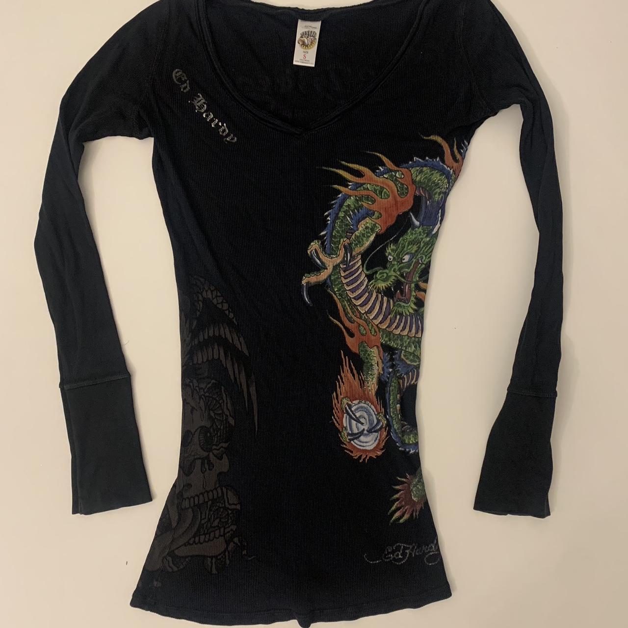prettiest ed hardy black ribbed dress/ top ! with a... - Depop