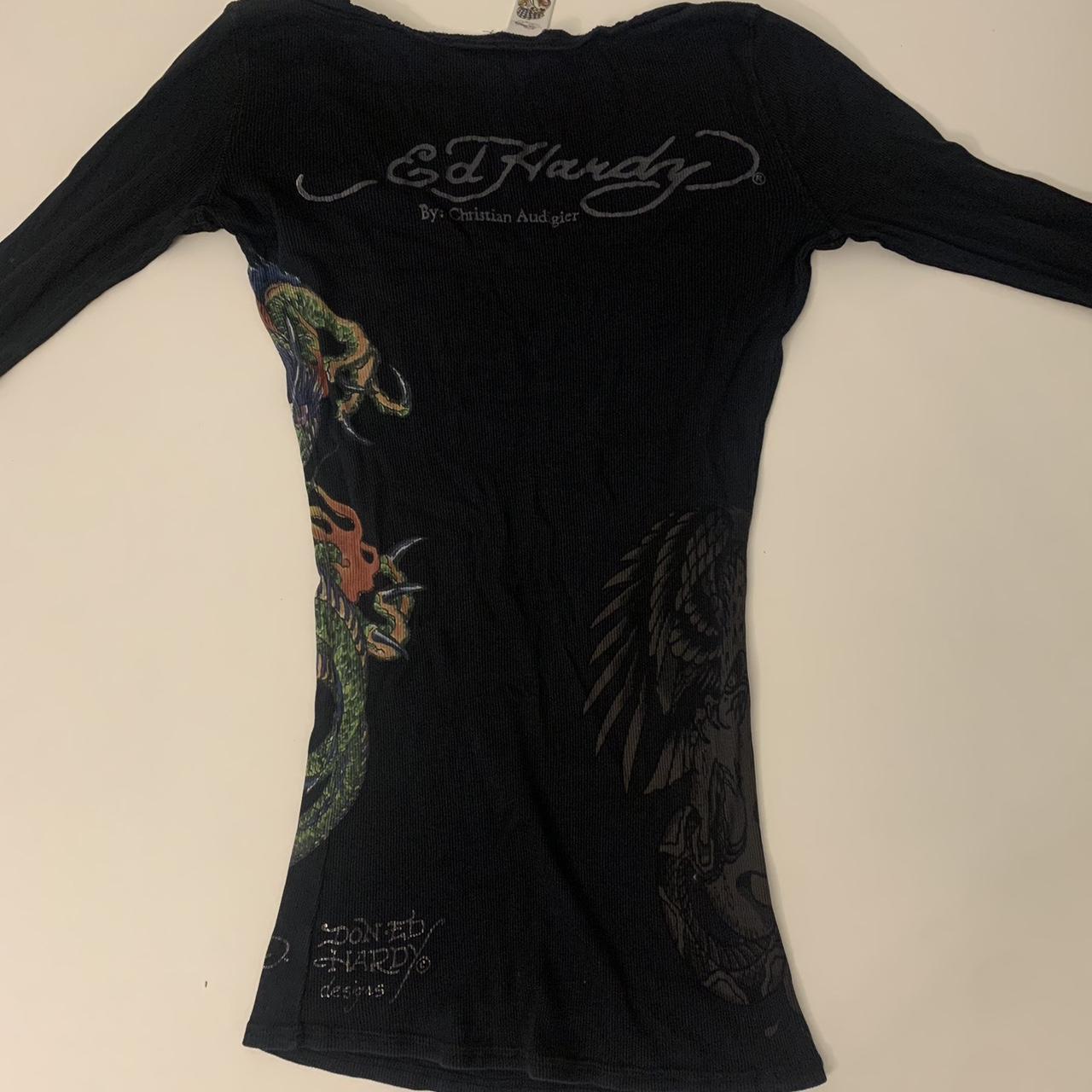 prettiest ed hardy black ribbed dress/ top ! with a... - Depop