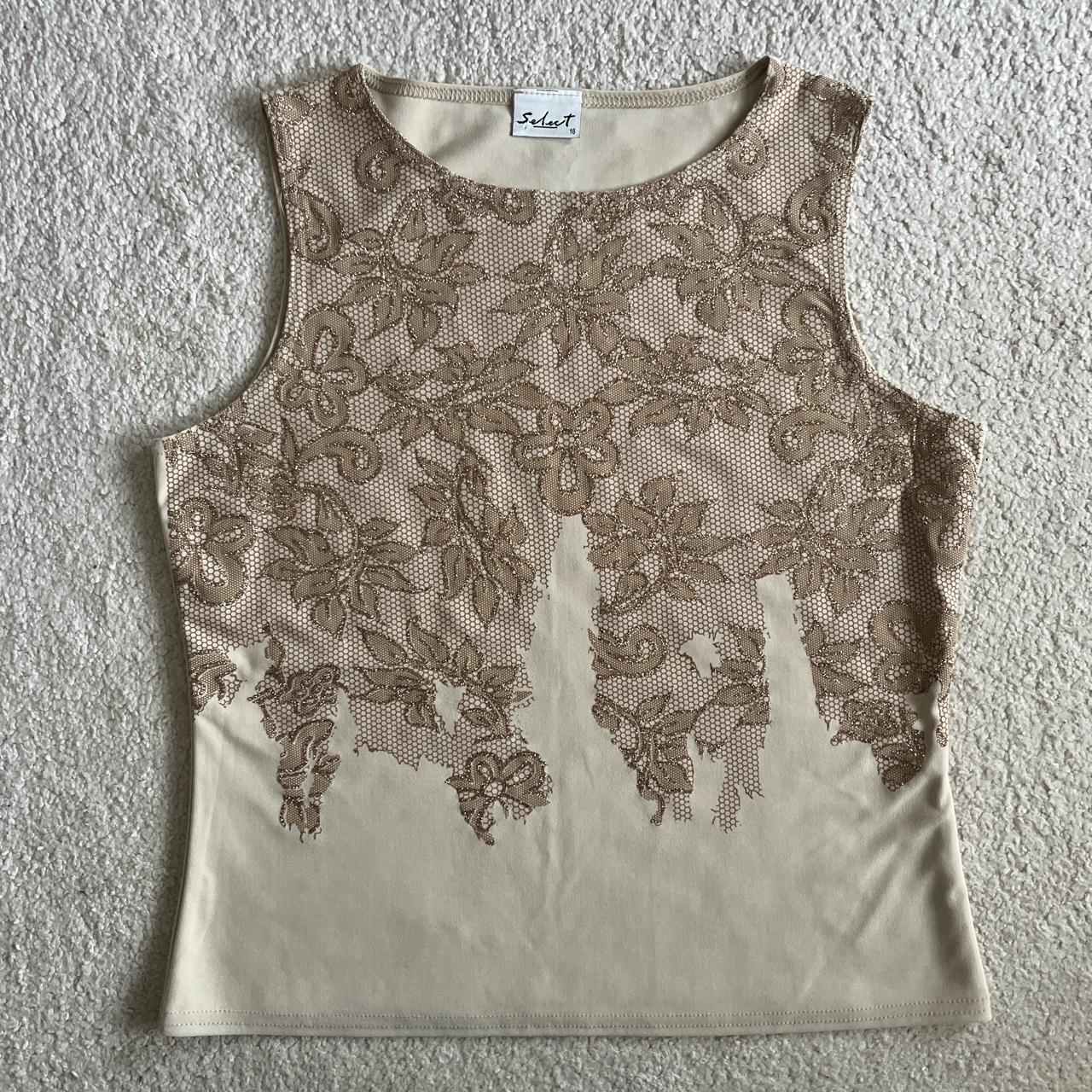 Women's Cream and Gold Crop-top | Depop