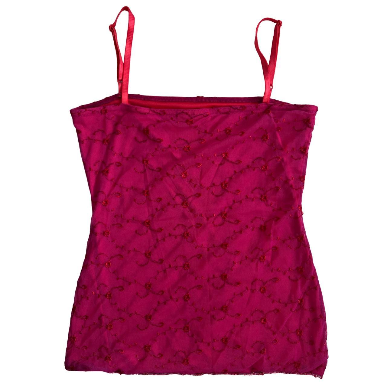 Pretty little hot pink & red floral mesh cami top... - Depop