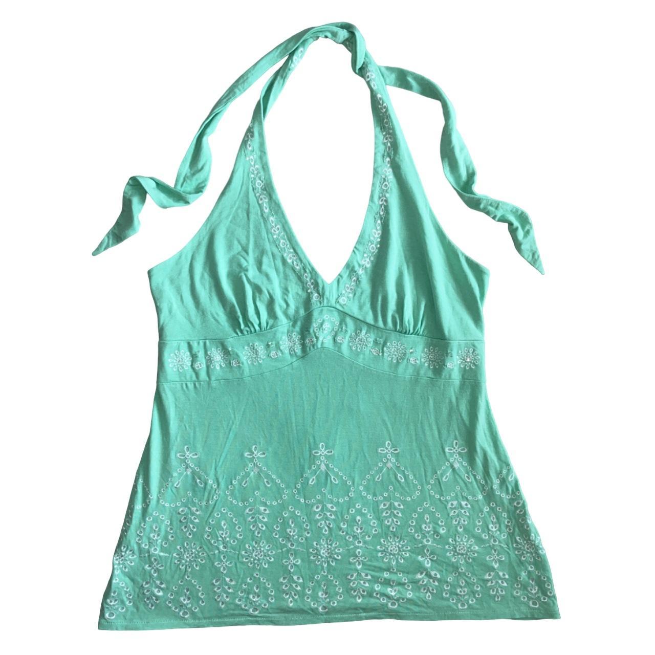 The prettiest mint green halter neck top with sequin... - Depop