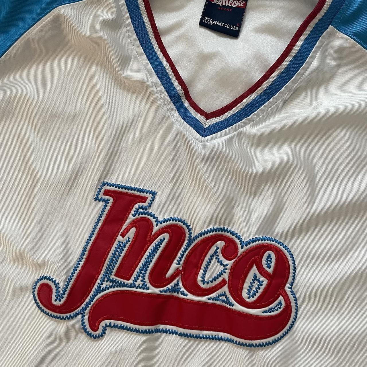 JNCO Men's White and Blue Shirt | Depop
