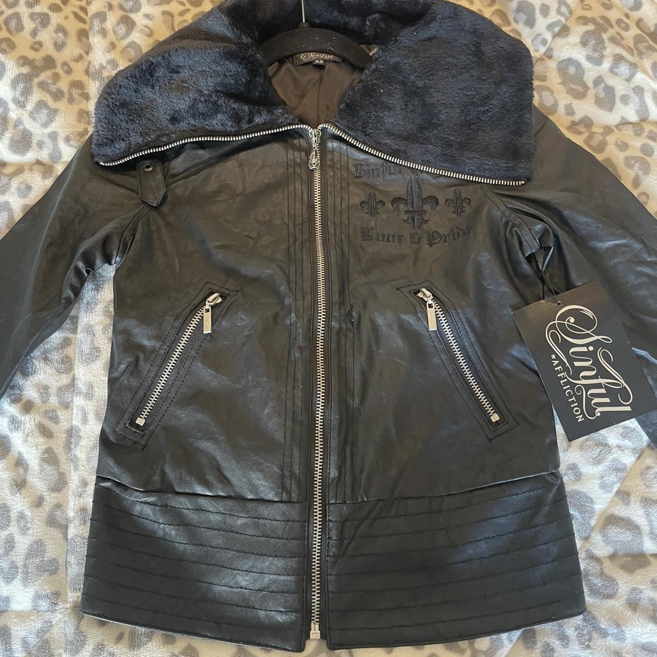 Sinful Affliction Vintage Leather Distortion Jacket... - Depop