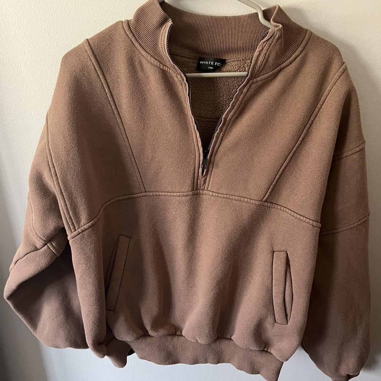 white fox quarter zip size s/m - Depop