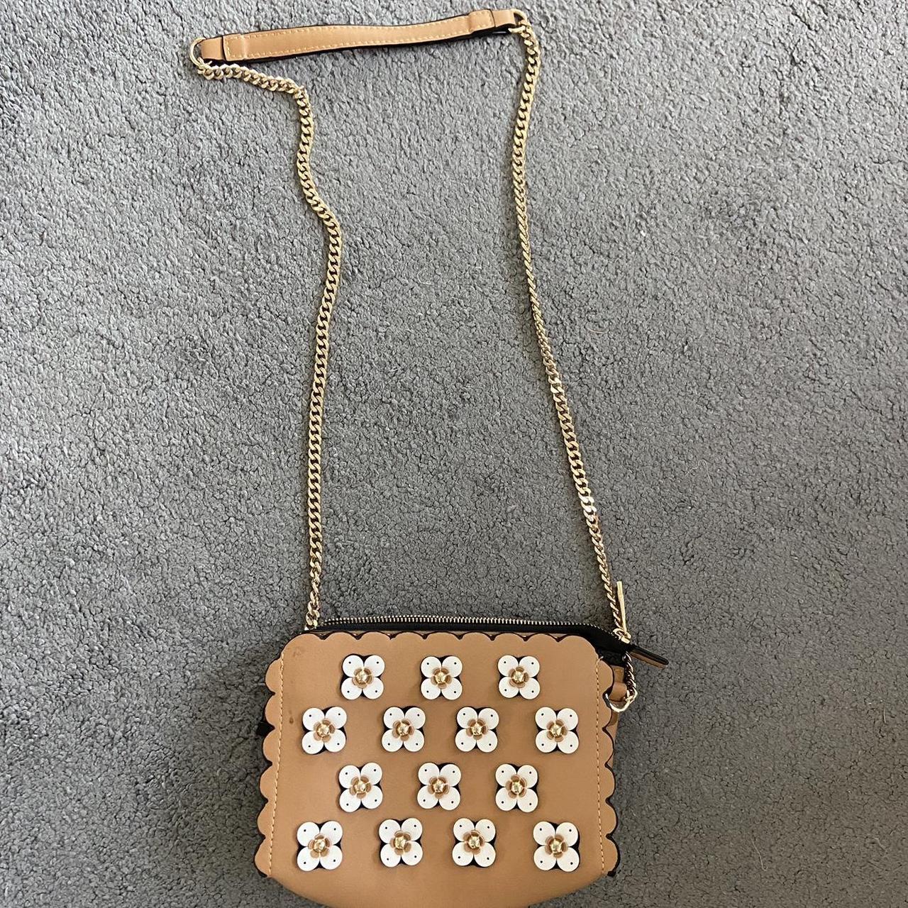 Zara tan shoulder bag with flower... - Depop
