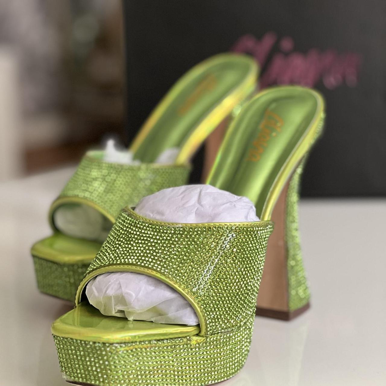 Superstar Energy Rhinestone Heels - Green new,... - Depop
