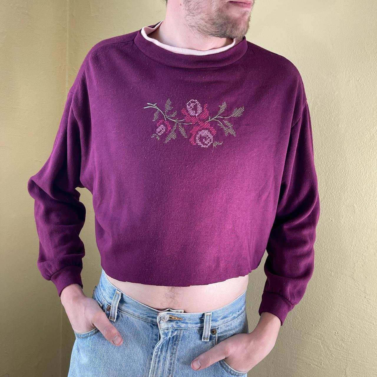 Vintage 80s #90s crewneck long sleeve #crop top... - Depop