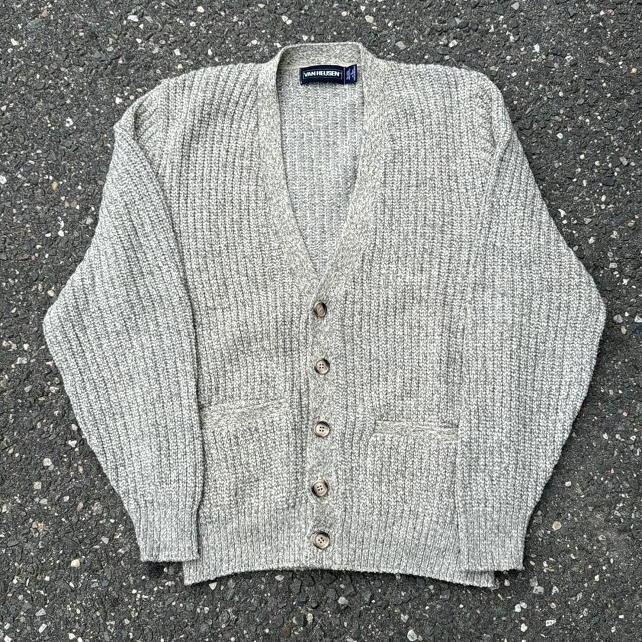 Vintage wool cardigan sweater size large oatmeal 90s... - Depop