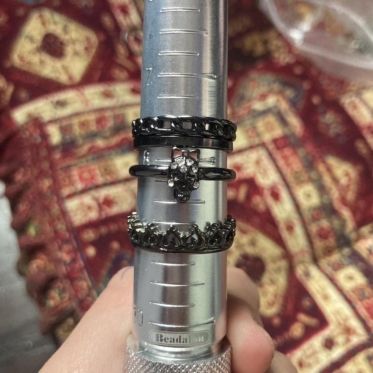 Four Pack of Black Rings cool designs Size: 9... - Depop