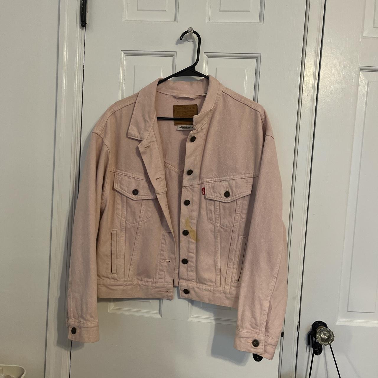 Levi Strauss Light Pink Denim Jacket large yellow... - Depop