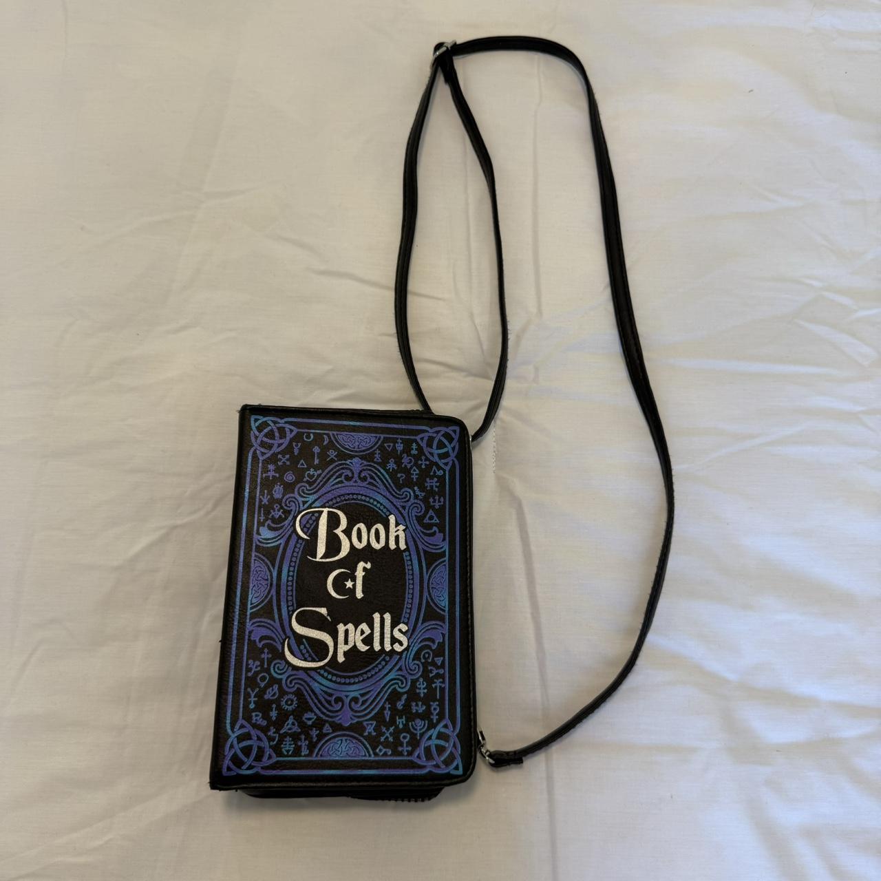 Black and blue Book of Spells crossbody purse from... - Depop