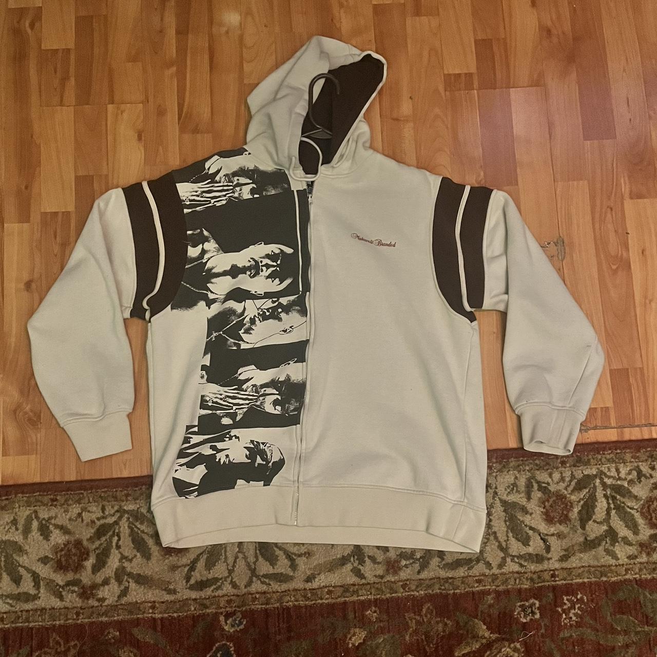 Tupac Makaveli Branded Cream and black zip up... - Depop