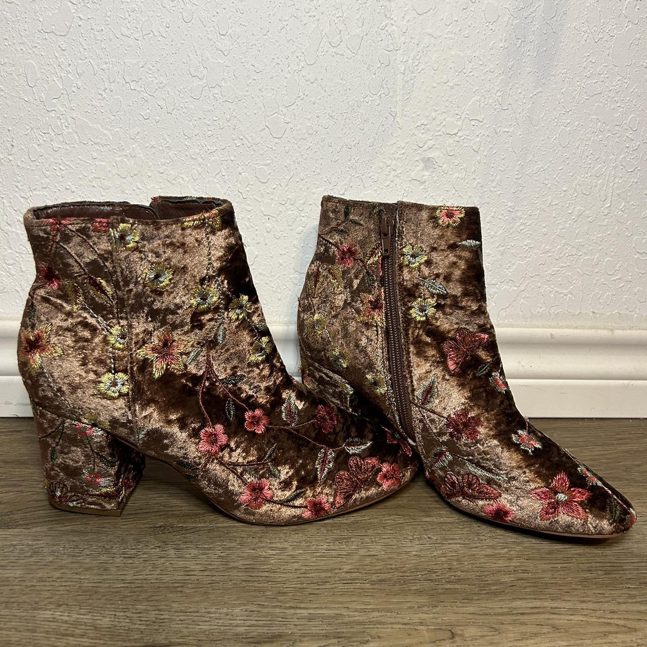 Embroidered flower / butterfly velvet booties... - Depop