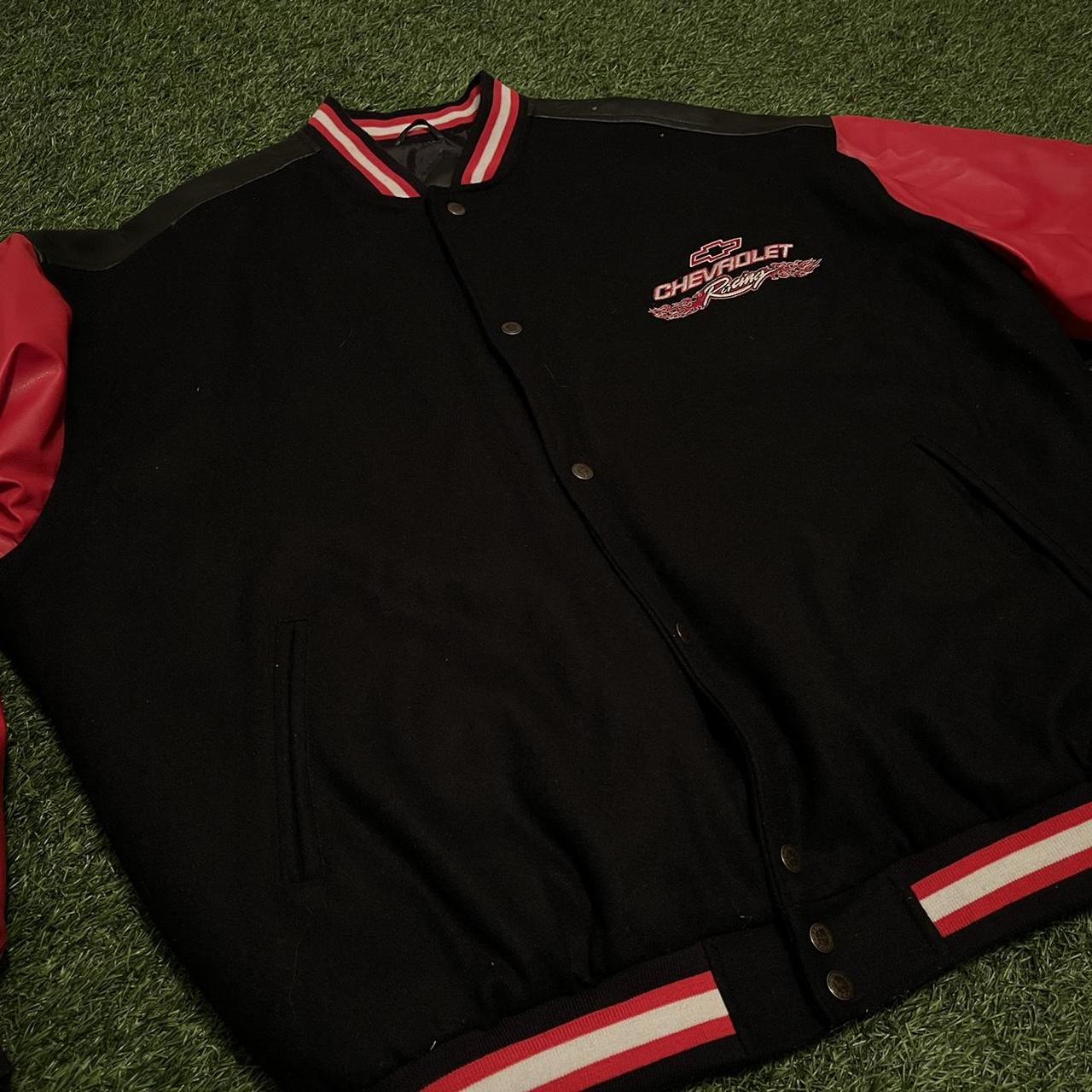 Vintage Chevrolet Racing Leather Varsity Jacket... - Depop