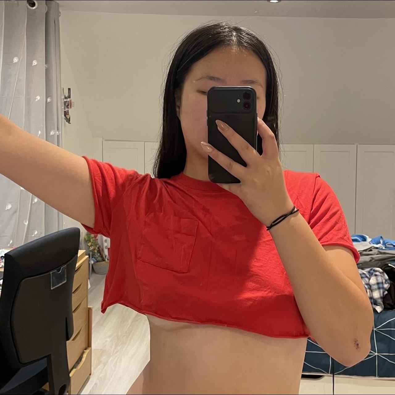 Womens Red Extreme Underboob Crop Top With Pocket Depop