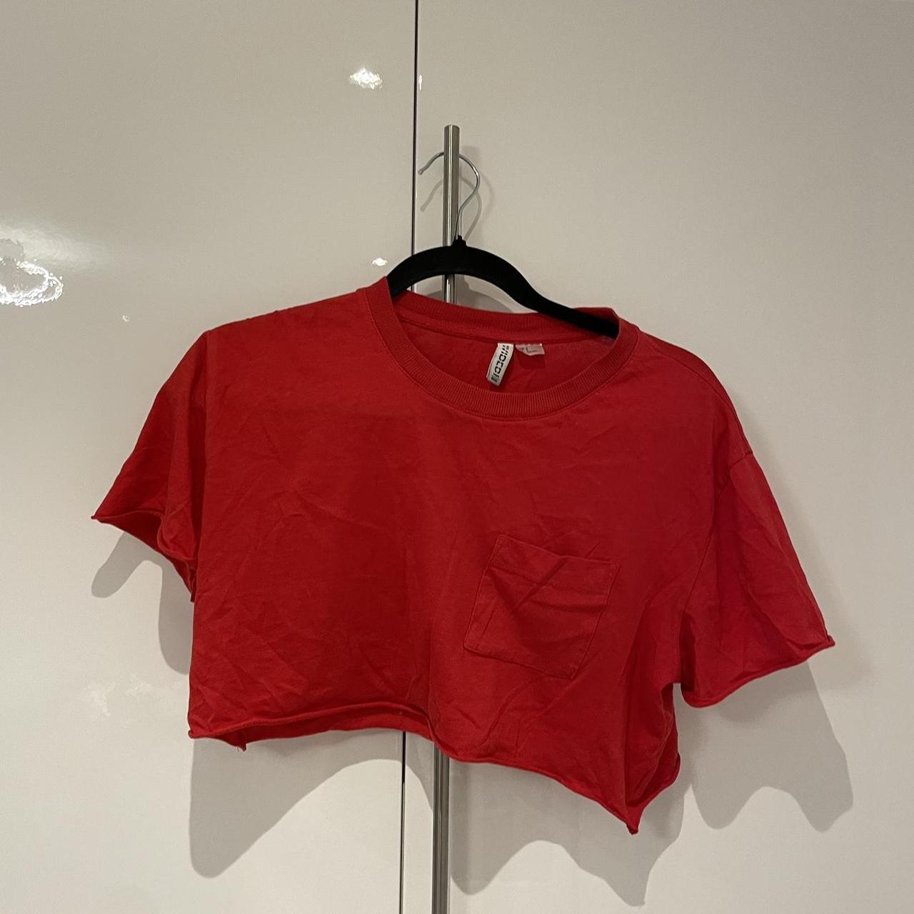 Women’s red extreme underboob crop top with pocket... - Depop