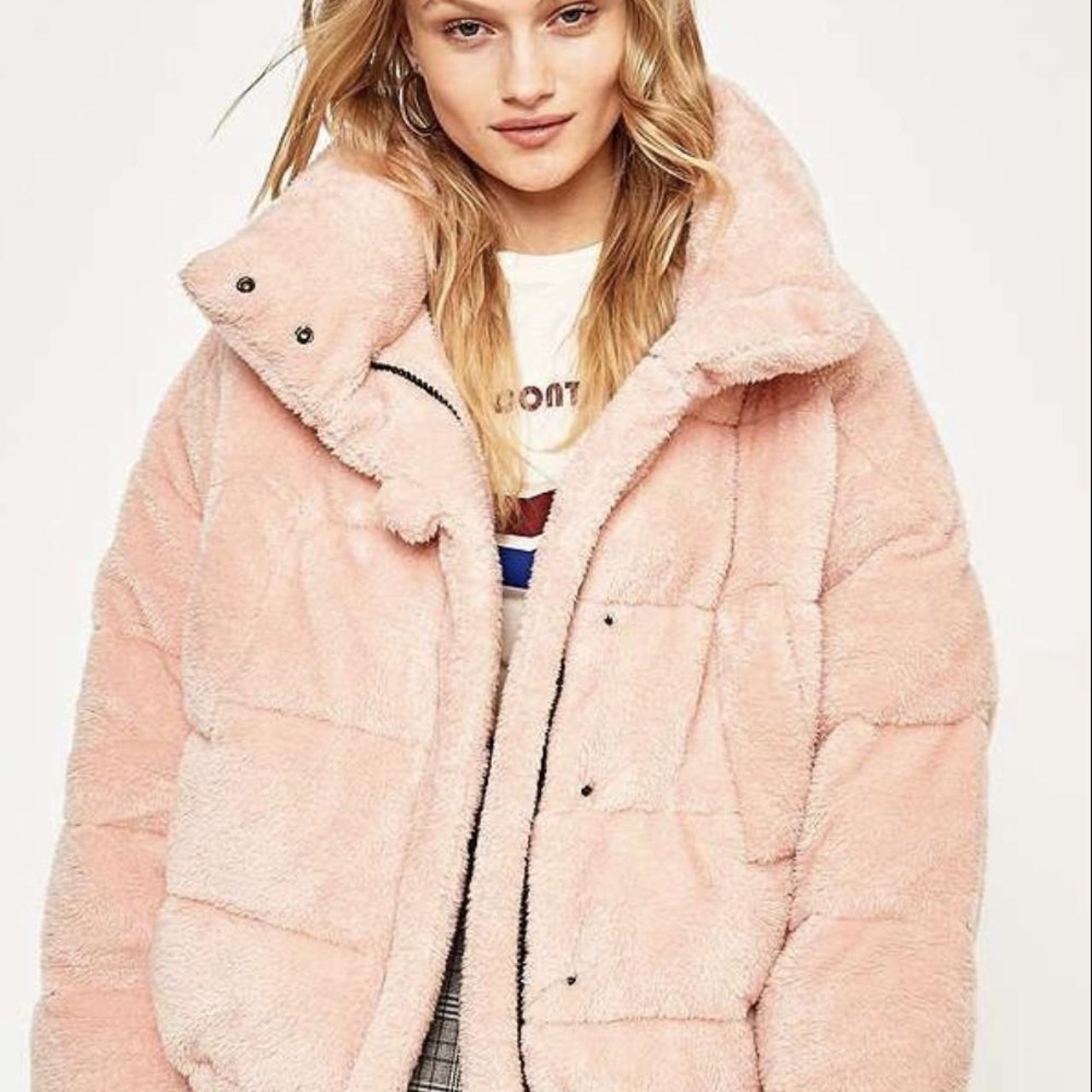 Pink fluffy jacket - Depop