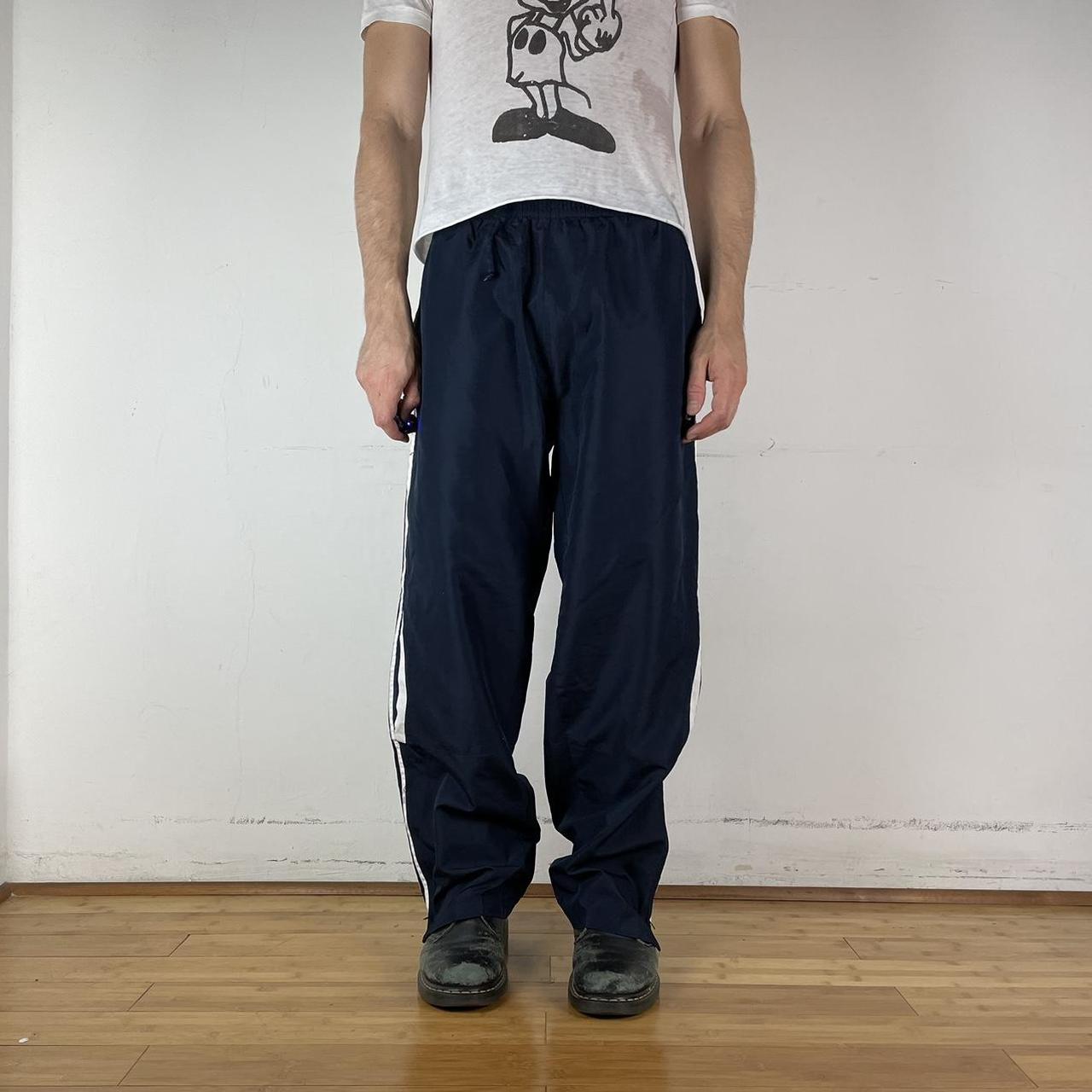 WILSON NAVY STRIPED TRACK PANTS ① nylon / relaxed... - Depop