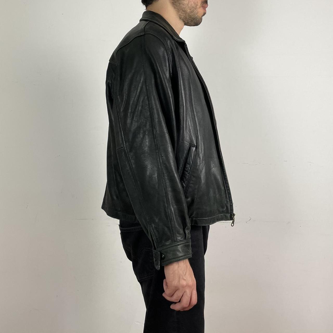 VINTAGE BLACK LEATHER JACKET ① matte genuine... - Depop