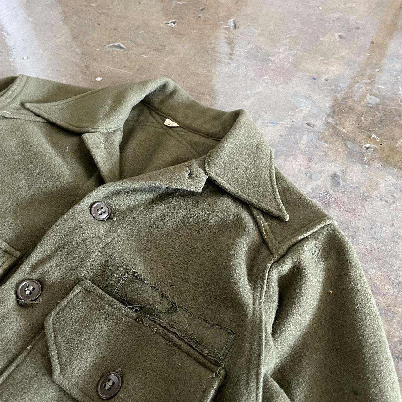 50S VINTAGE GREEN WOOL ARMY JACKET ① thick brushed... - Depop
