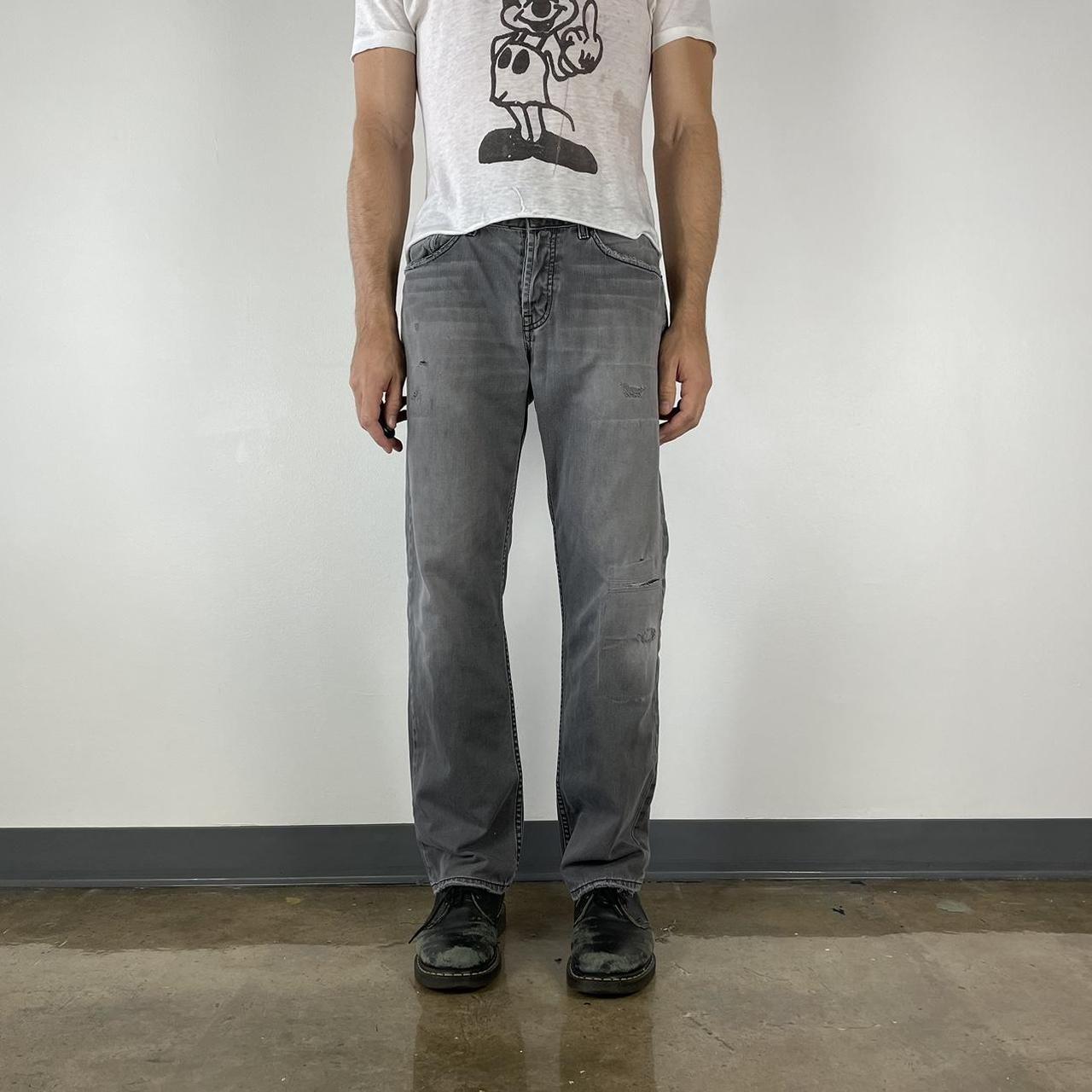 90S ARMANI EXCHANGE DISTRESSED GRAY JEANS ① regular... - Depop