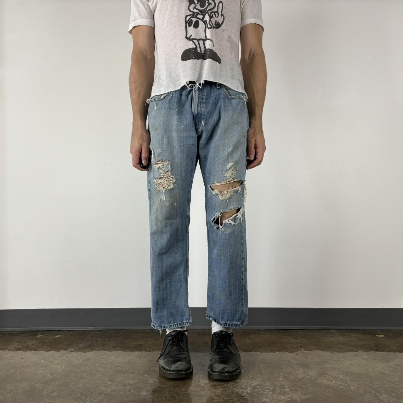 DENIZEN BY LEVIS TRASHED PUNK BLUE JEANS ① light... - Depop