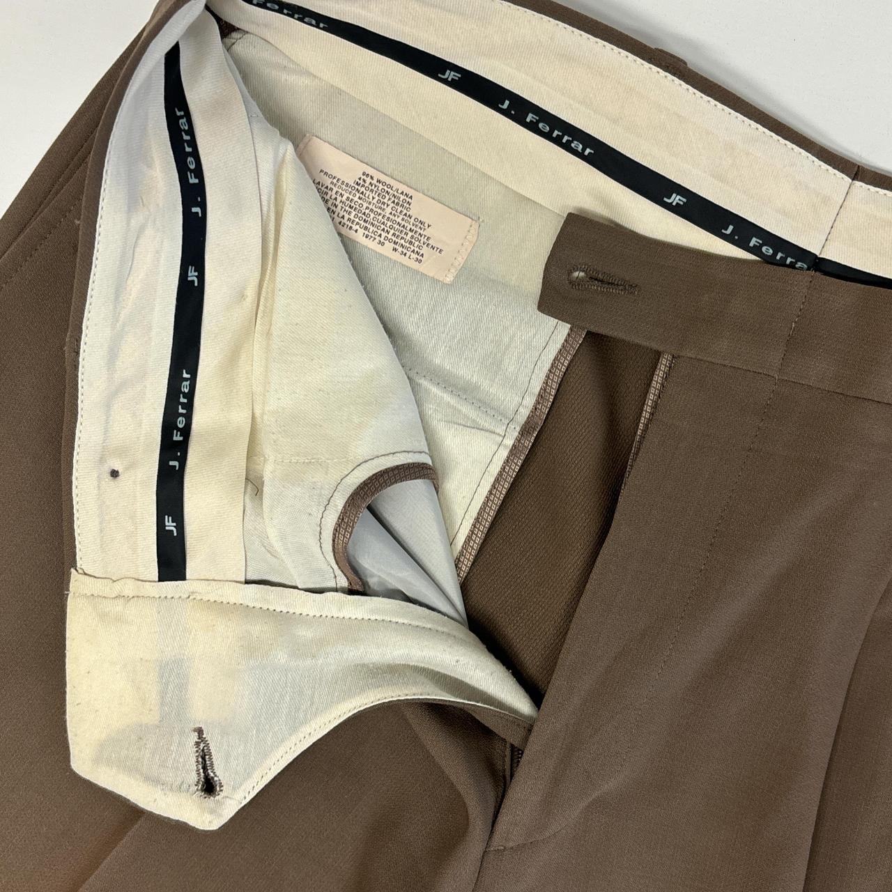 90S VINTAGE J FERRAR TAUPE BROWN WOOL PLEATED... - Depop