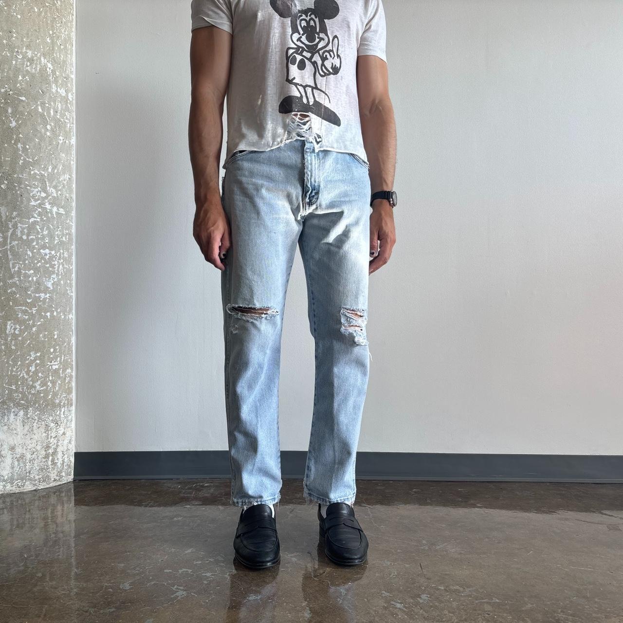 1990S VINTAGE WRANGLER THRASHED JEANS straight fit.... | Depop