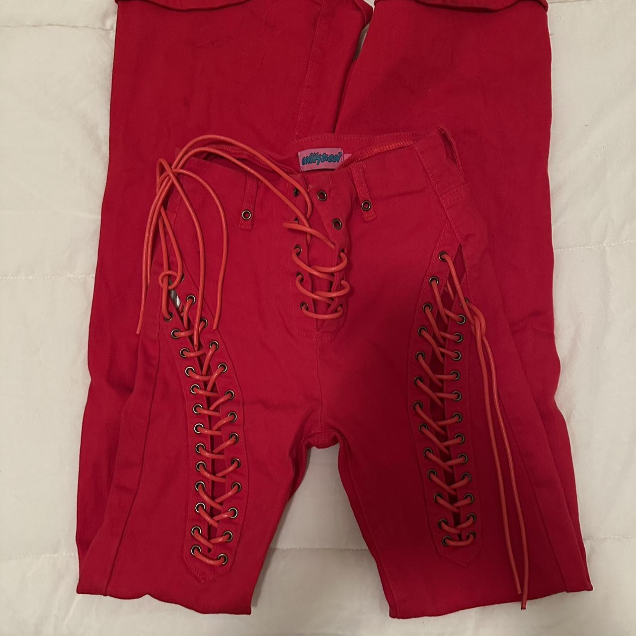 Editked bright red lace up jeans - Depop