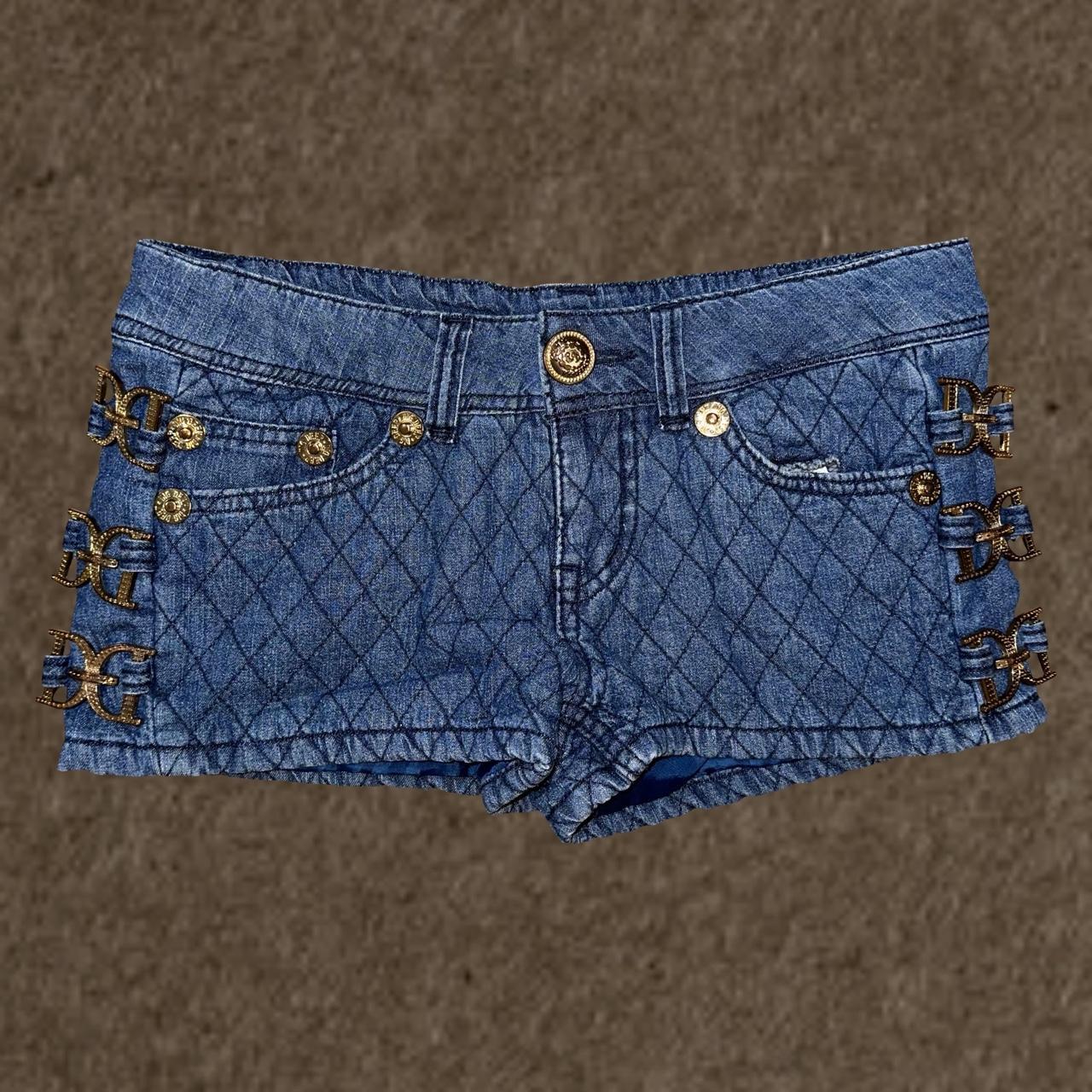 gyaru denim low waist shorts with gold hardware •... - Depop