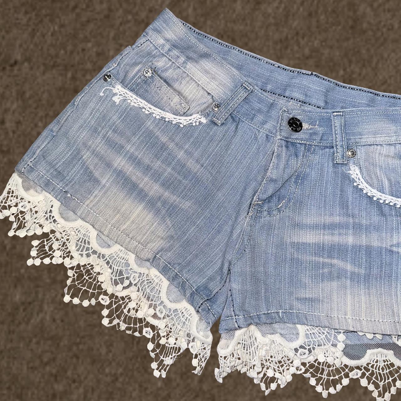 vintage babydoll denim mini shorts with lace... - Depop