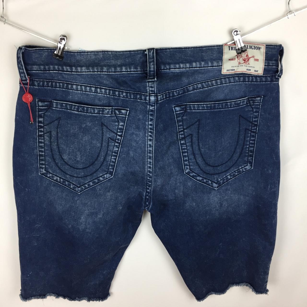 Blue True Religion Denim Ricky Shorts Embroidered... - Depop
