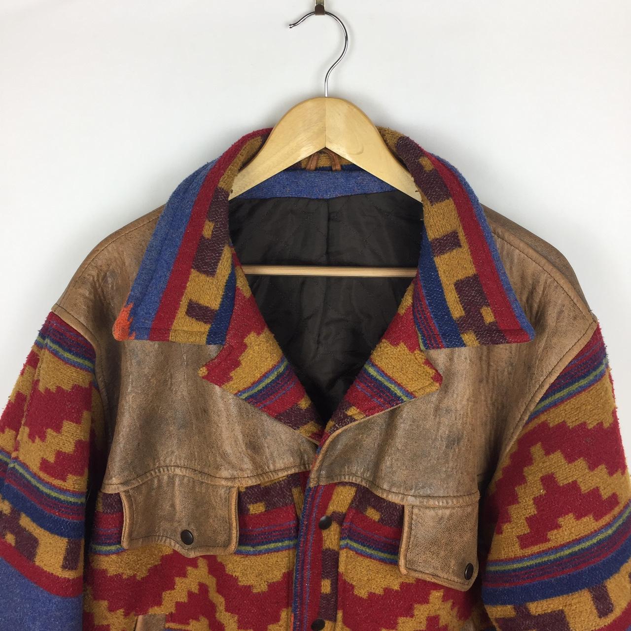 Vintage Brown Suede Leather Aztec Bomber Jacket... - Depop