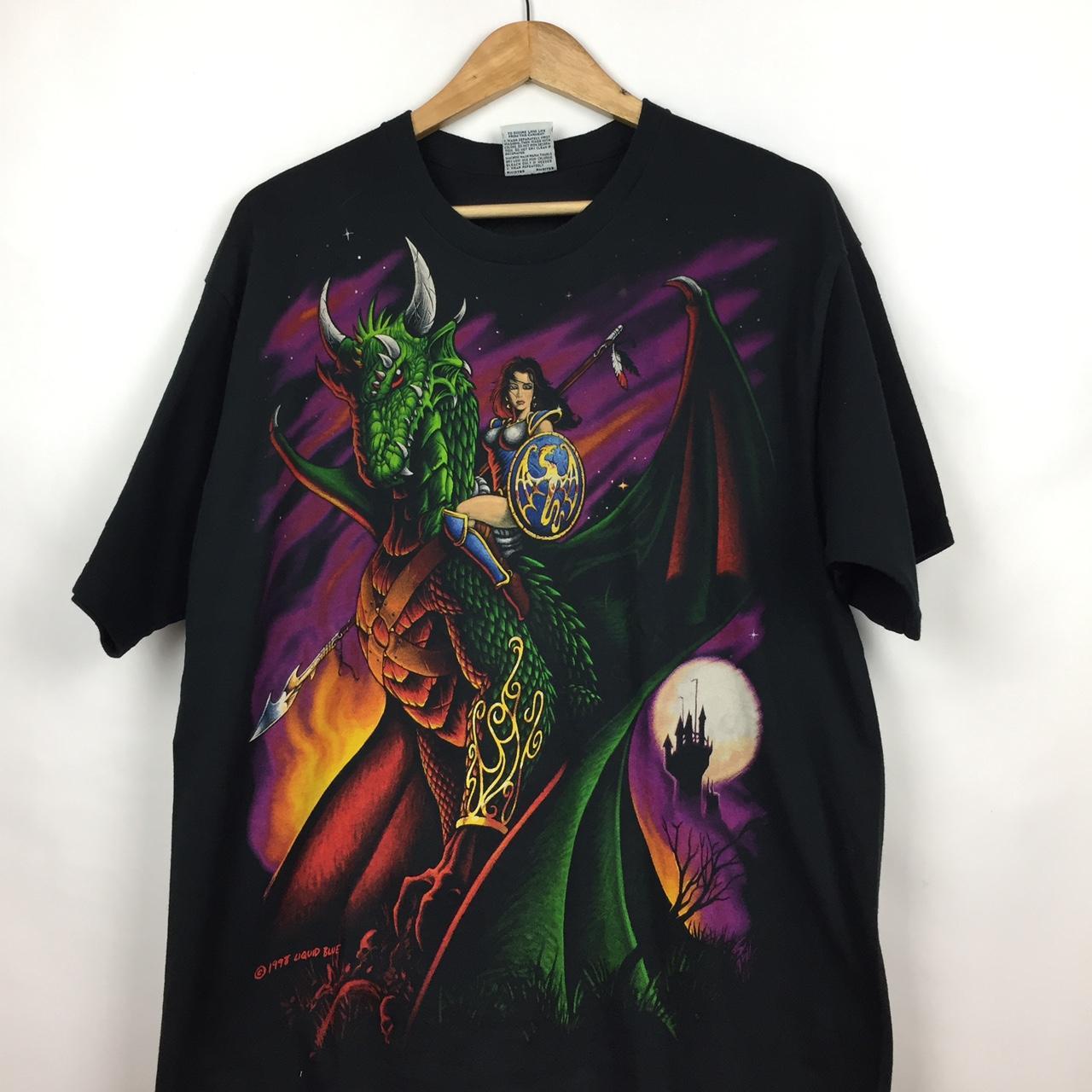 Rare 1998 Liquid Blue Dragon Graphic Shirt Size:... - Depop