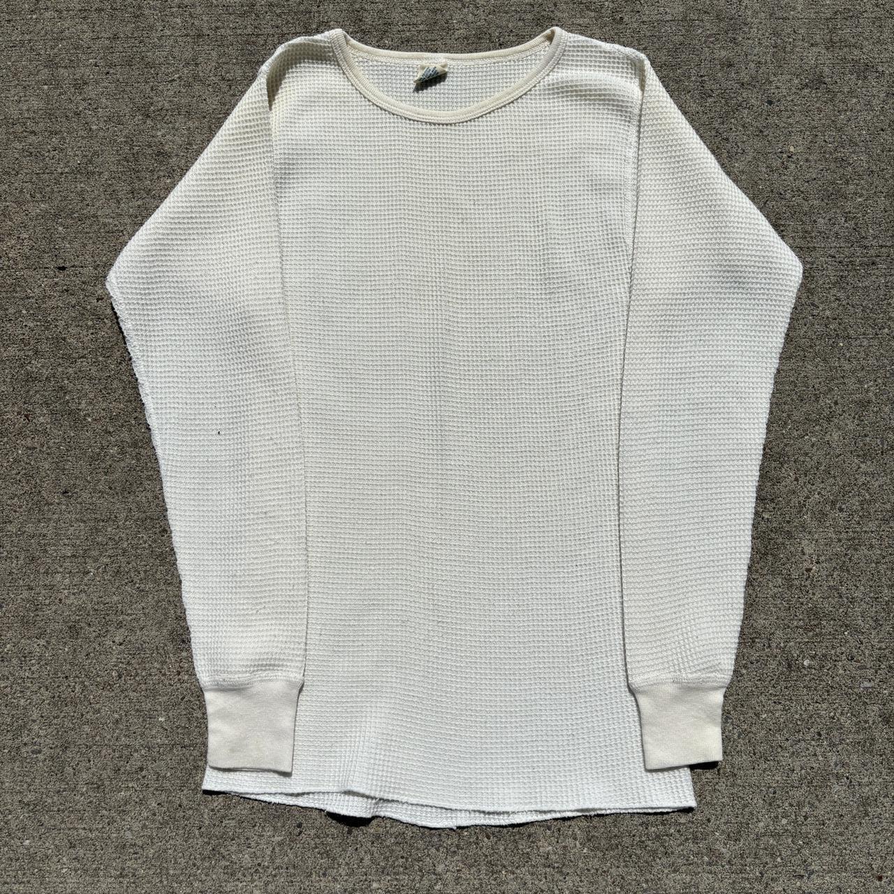 Vintage 80s Waffle Knit Thermal Long Sleeve Shirt... - Depop