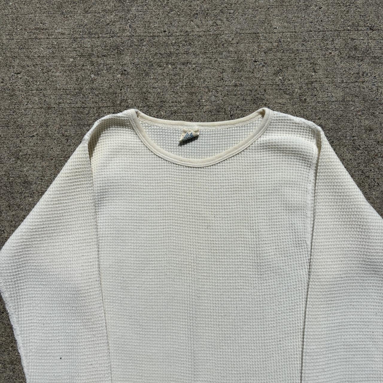 Vintage 80s Waffle Knit Thermal Long Sleeve Shirt... - Depop