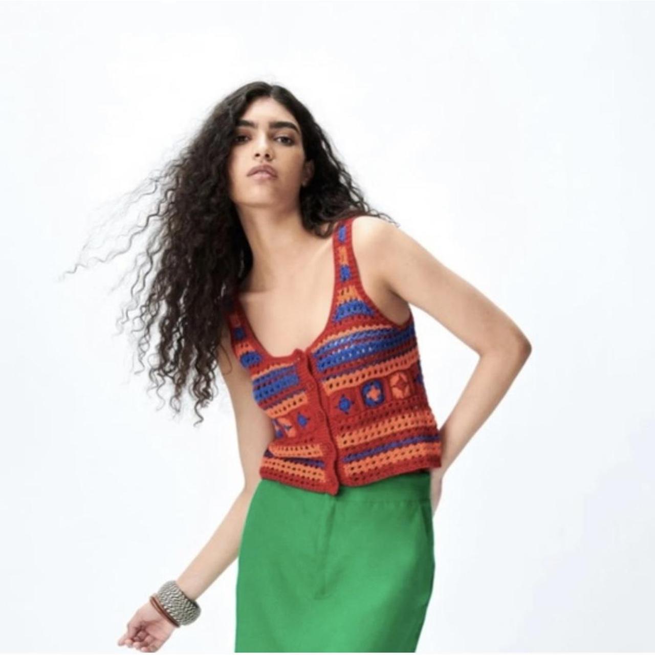 Multicoloured crochet top from Zara. So cute and fun... - Depop