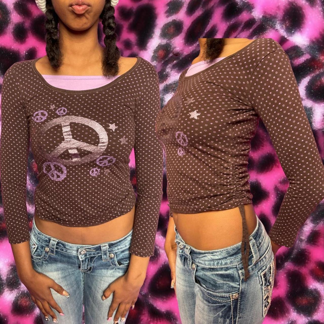 00s CYBER GRUNGE BROWN AND PURPLE LAYERED PEACE SIGN... - Depop