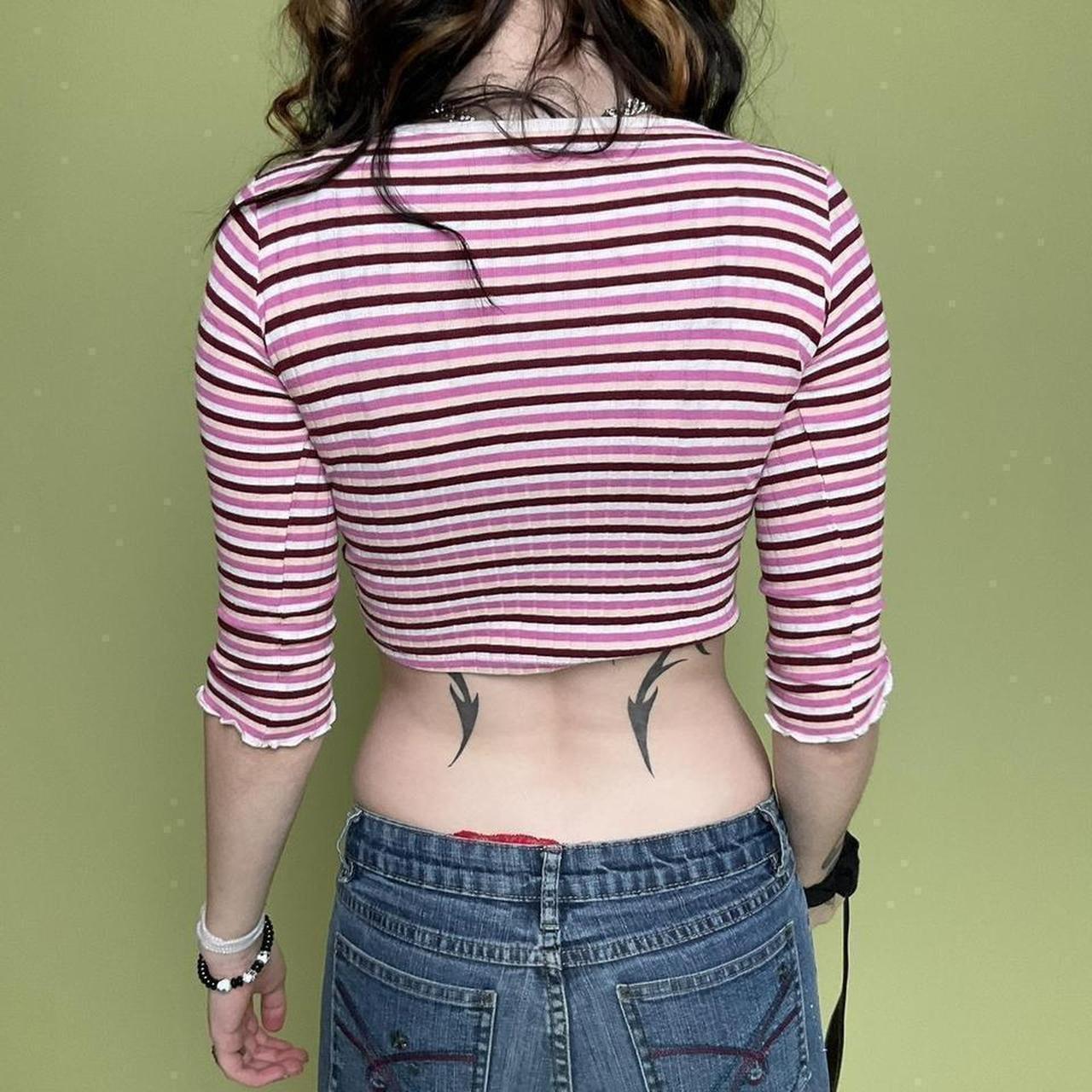 Y2K PINK AND WHITE STRIPE ELENA GILBERT BABY TEE... | Depop