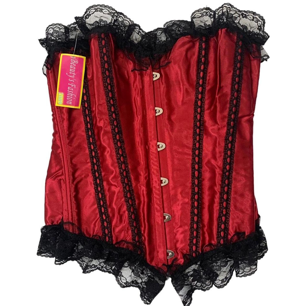 Gorgeous red and black lace vintage deadstock corset - Depop