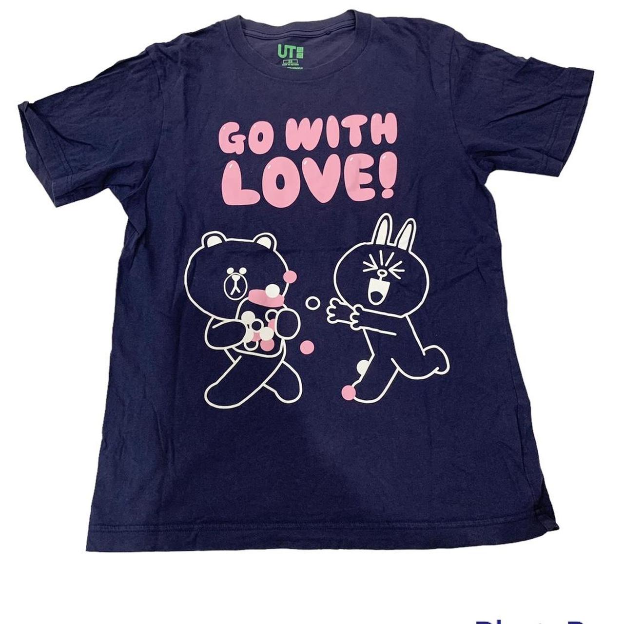 Uniqlo Line friends T shirt Size XS Navy and pink - Depop