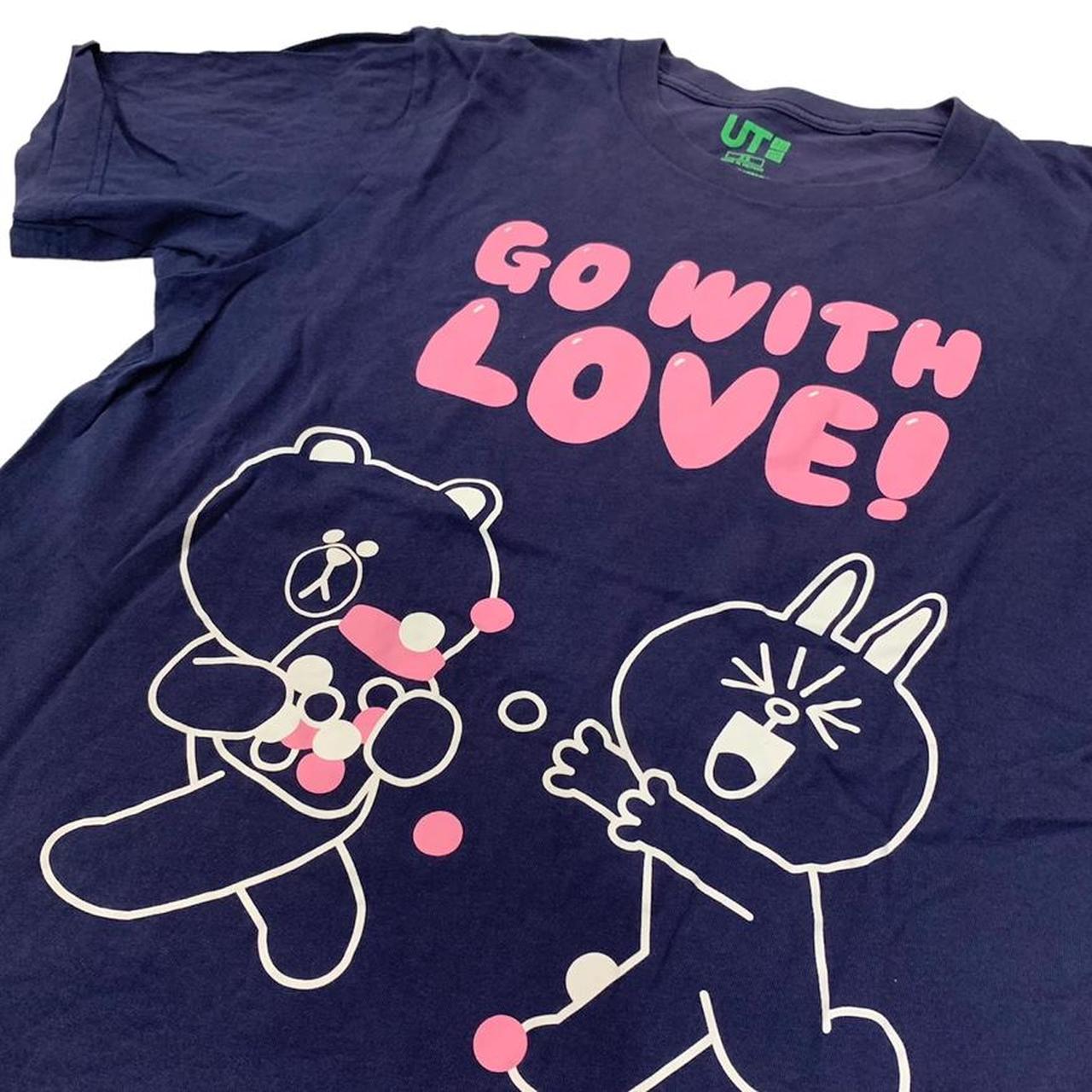 Uniqlo Line friends T shirt Size XS Navy and pink - Depop