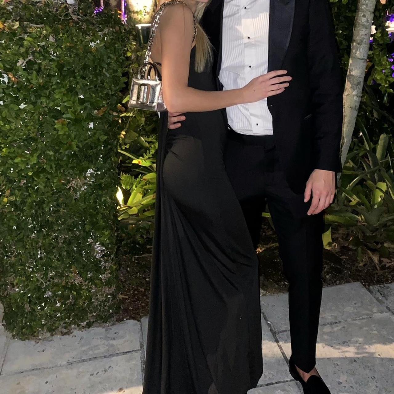 j lux label black one shoulder backless gown worn... - Depop