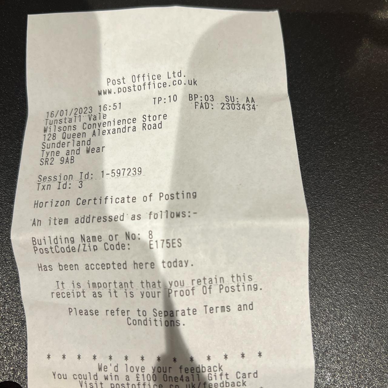 Postage receipt for @charlotteswardrobe - Depop