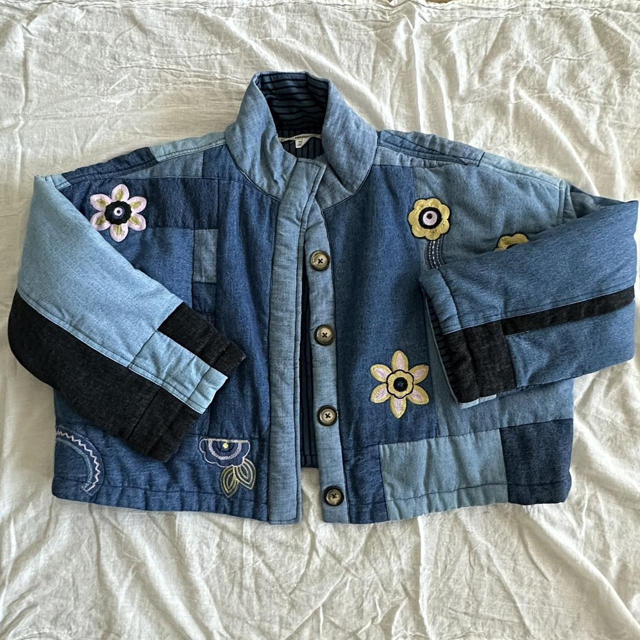 Denim Patchwork Puffer Jacket from Kimchi Blue Size... - Depop